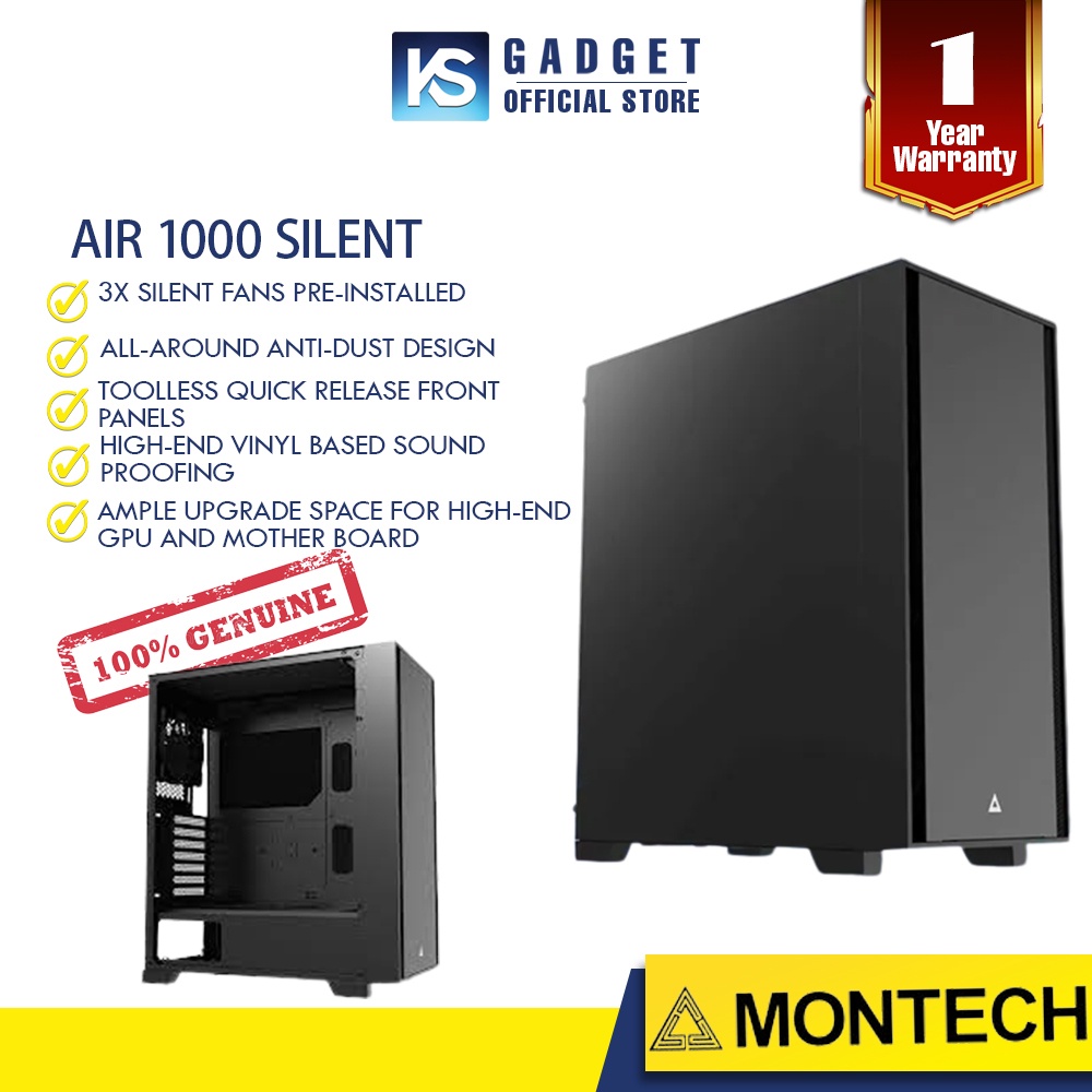 MONTECH AIR 1000 SILENT ATX Case Black PC Desktop Casing | Shopee Malaysia