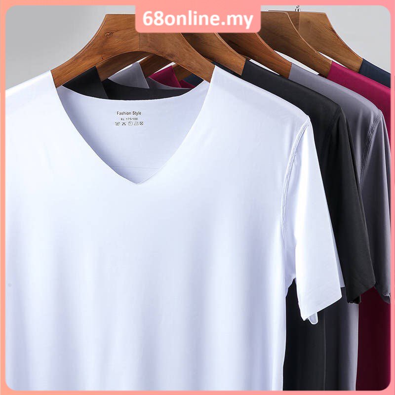 [Johor Seller] Men Ice Silk T-shirt Man Short Sleeve V-neck Tees ...