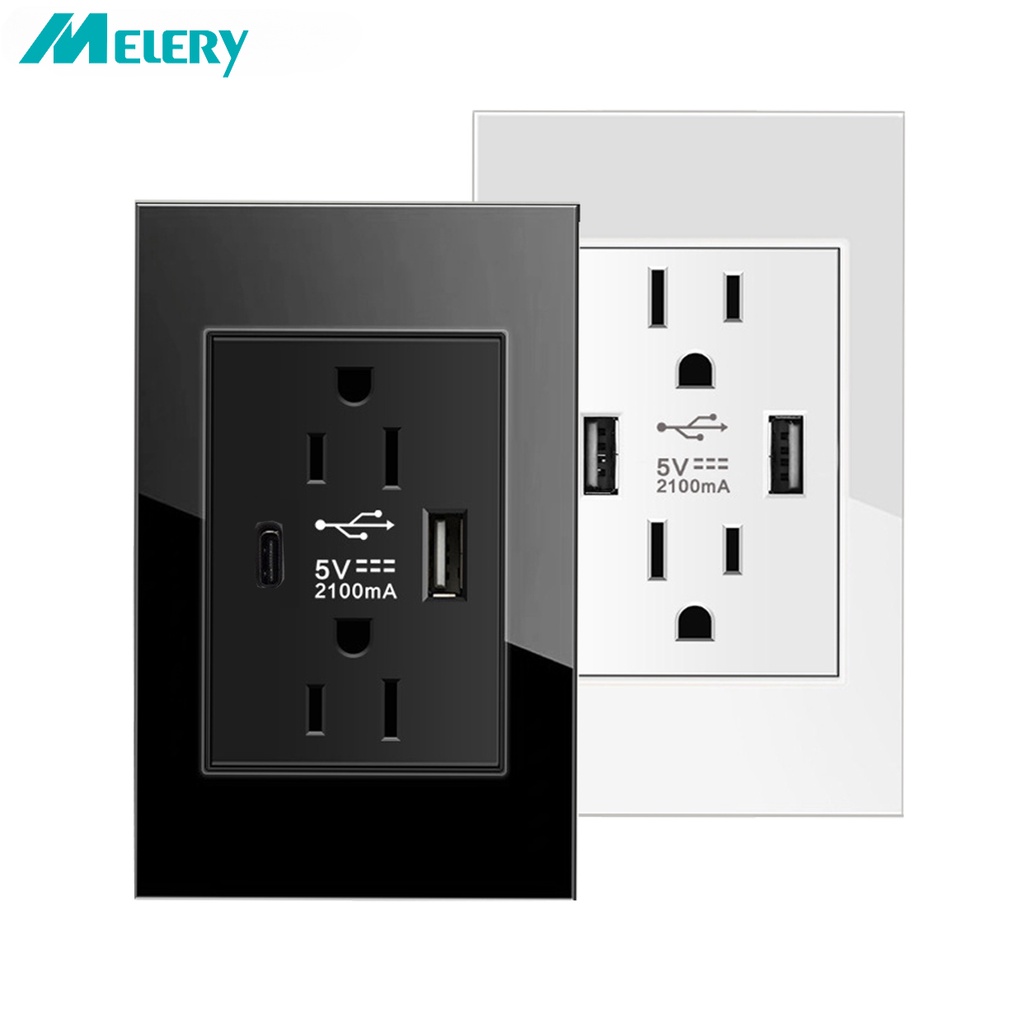 Shawader US Wall Duplex Plug Socket Electrical Outlet 2.1A USB Type-c ...