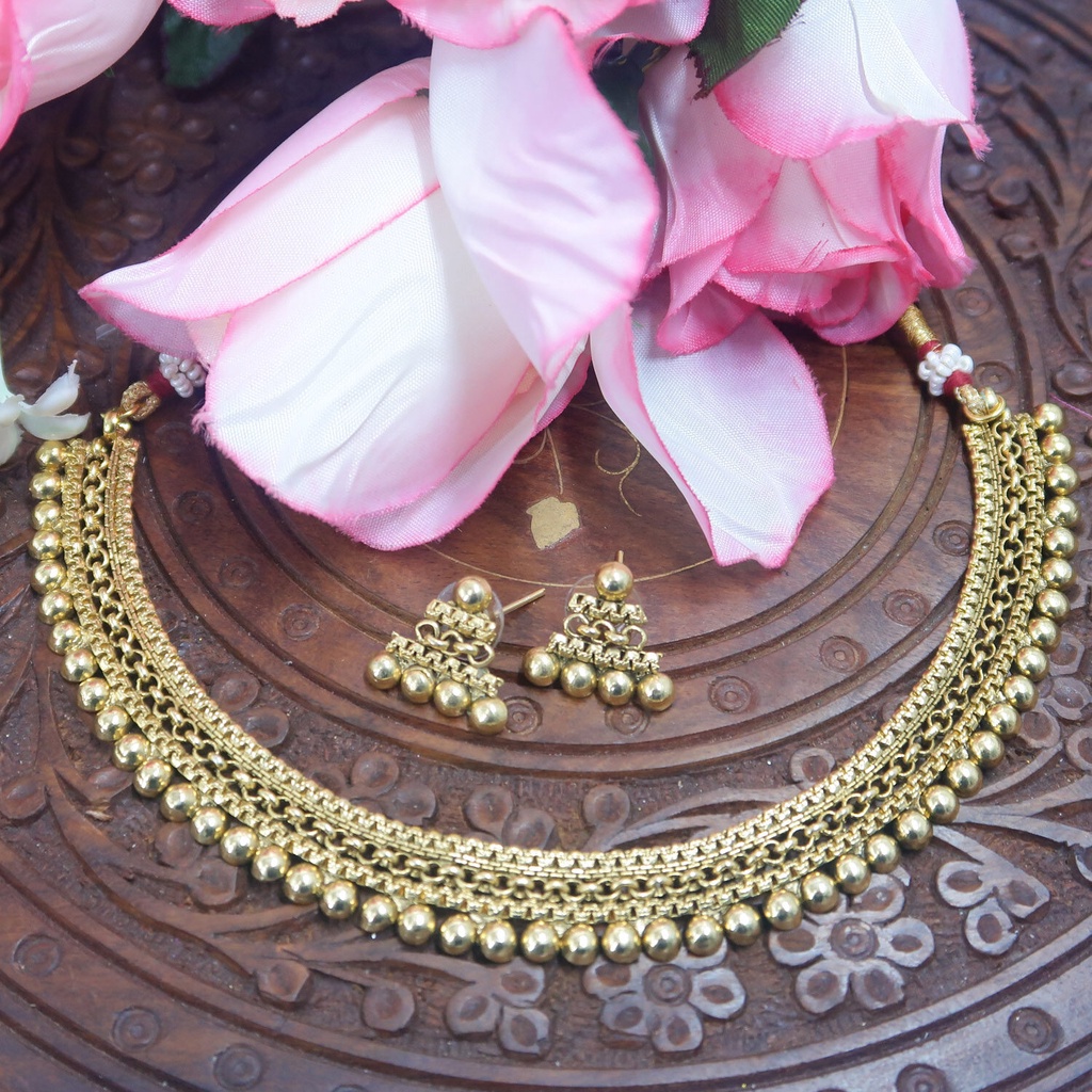 Simple Ball Layered Gold Plated Design Choker Set | Artlah | indian ...