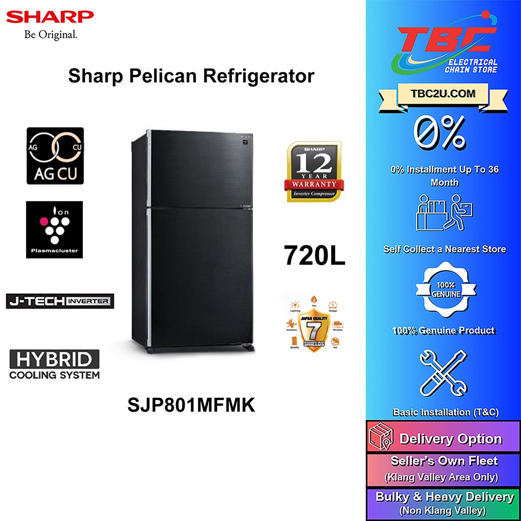 SHARP SJP801MFMK SJP801MFMS 720L 2-DOOR INVERTER REFRIGERATOR | Shopee ...