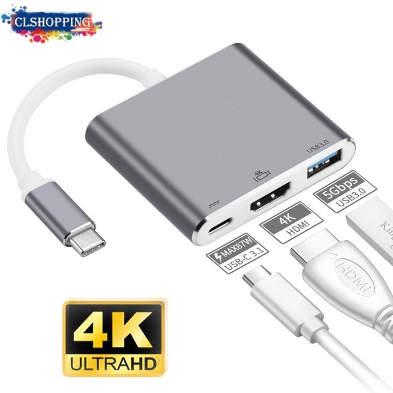 USB C to HDMI Adapter, 3 in 1 Hub with 4k HDMI & PD Fast Charging USB ...