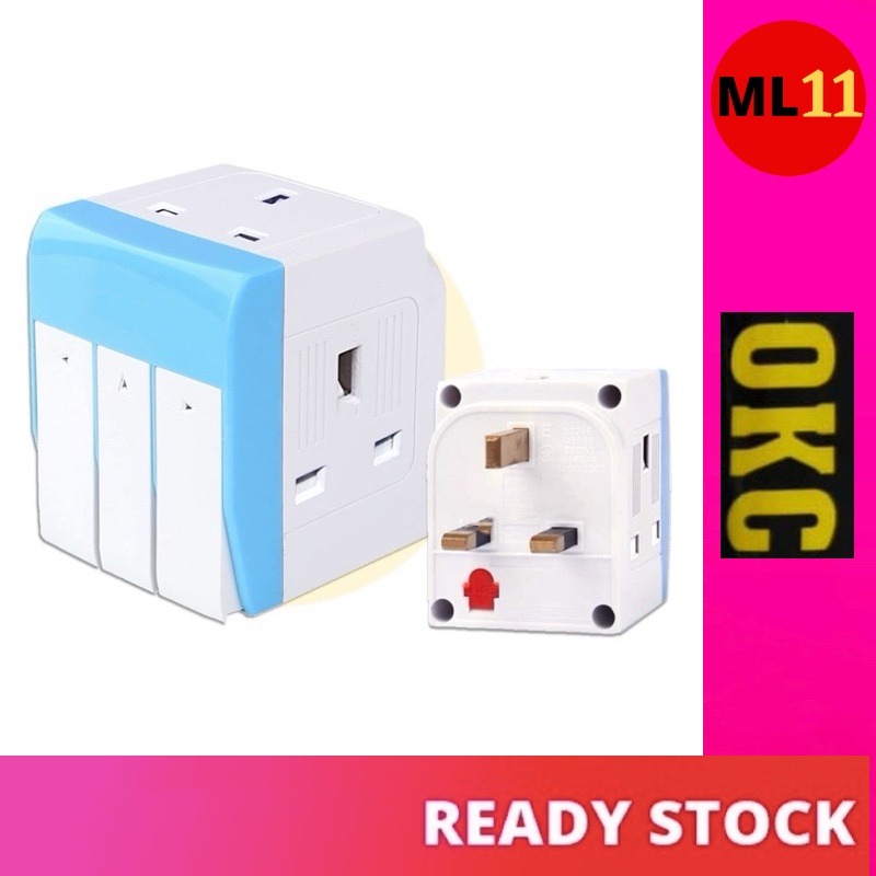 (SIRIM) OKC 3 Way Universal Multi Adaptor Extension LED Neon Switch 13A ...
