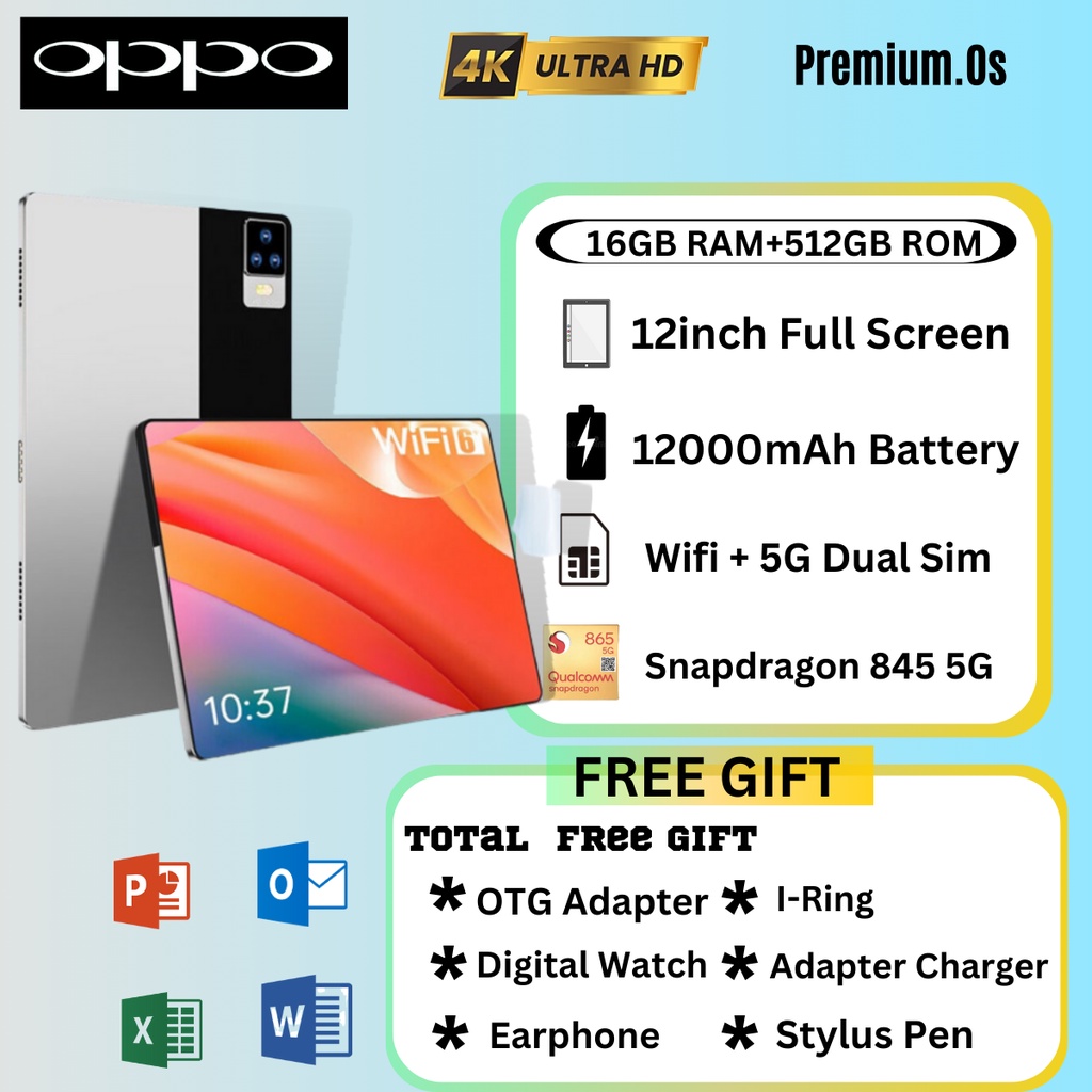 Oppo Pad Tablet PC 10.8 Inch Android 11 [16GB RAM 512GB ROM] Dual SIM 4G LTE (Snapdragon 865 ...