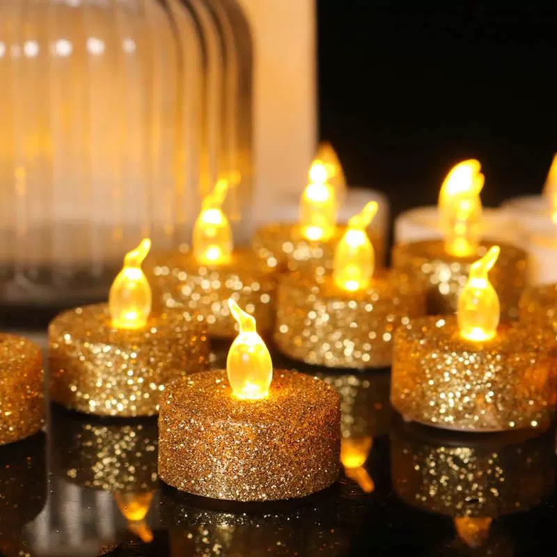 Glitter Gold Silver Red LED Candle Party Decoration Romantic Flameless ...