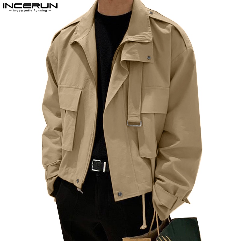 INCERUN Men Korean Fashion Cargo Pocket Design Long Sleeve Solid Color ...