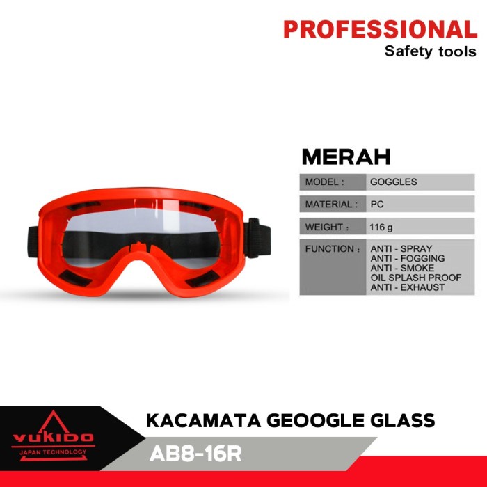 MERAH Safety GOGGLES SAFEETY Goggles.Red Clear Lens Grinding Glasses ...