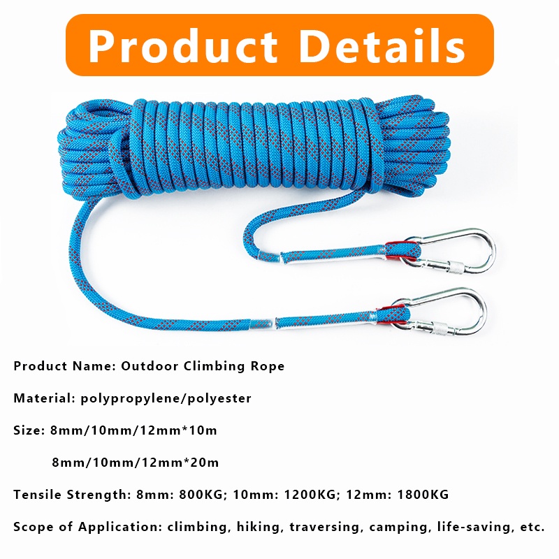 【Local Ship in 24h】Climbing Rope 8/10/12mm with Double BuckleOutdoor ...