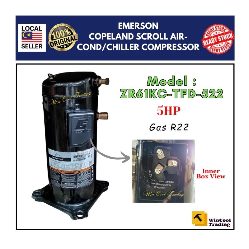 Emerson Copeland Scroll AirCond/Chiller Compressor 5HP (R22 Gas) Model : ZR61KC-TFD-522 | Shopee ...