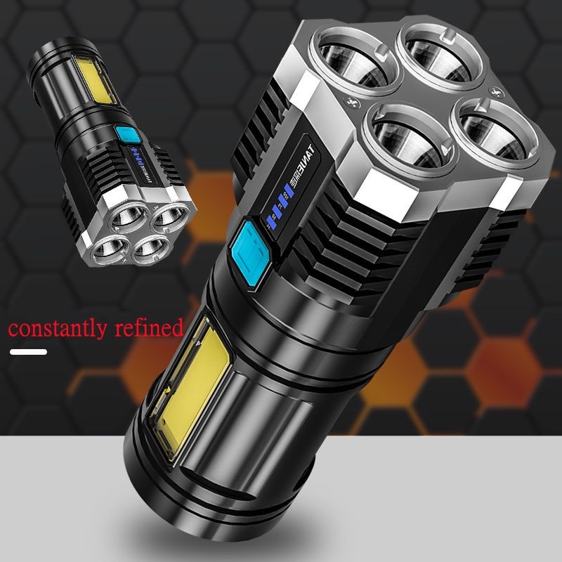 Quad-Core LED flashlight rechargeable USB Super Bright Special Forces ...