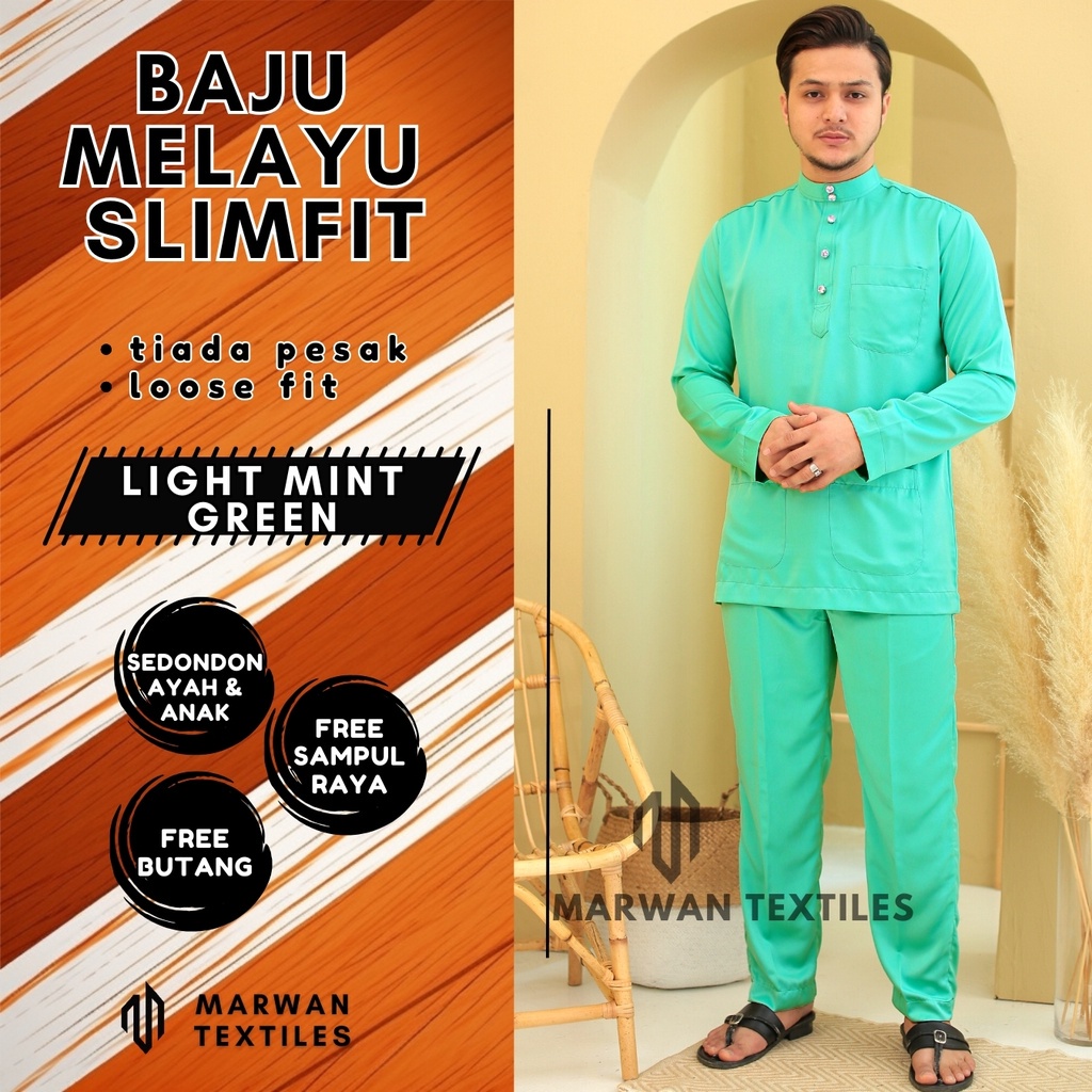 Baju Melayu Dewasa Slimfit Warna Light Mint Green | Shopee Malaysia