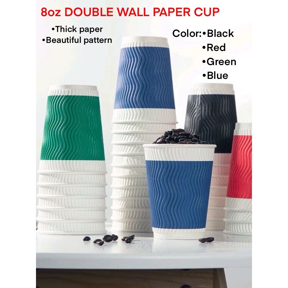 (Ready Stock)(25 pieces) Two-color double-walled hot paper cups with ...