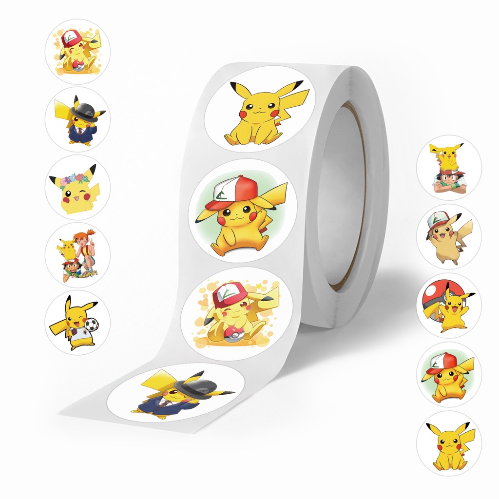 500 pcs 10 images Cute Pikachu Stickers Roll/Stickers Tape | Shopee Malaysia