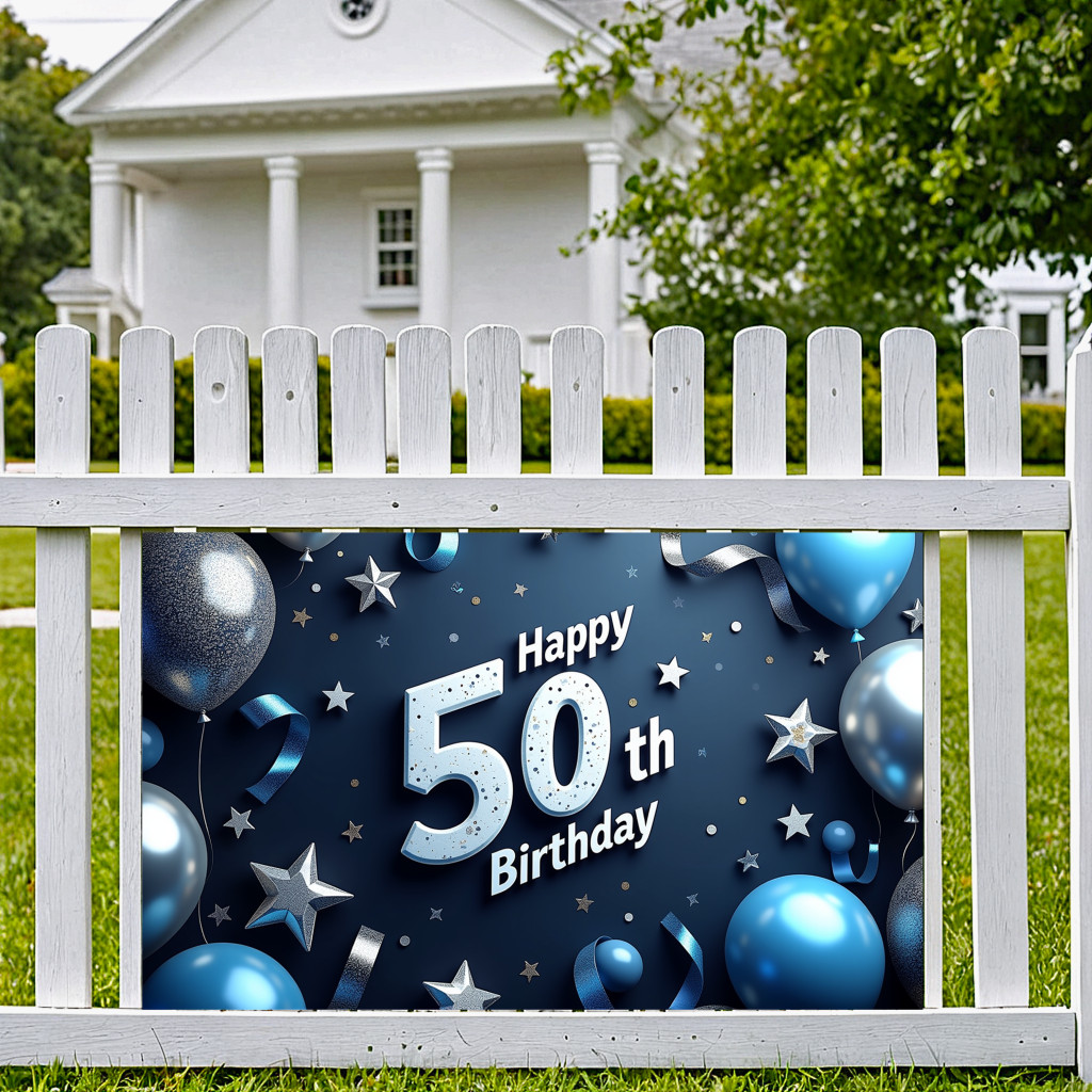50th Birthday Celebration Backdrop Decoration Cake Balloon Banner Party ...