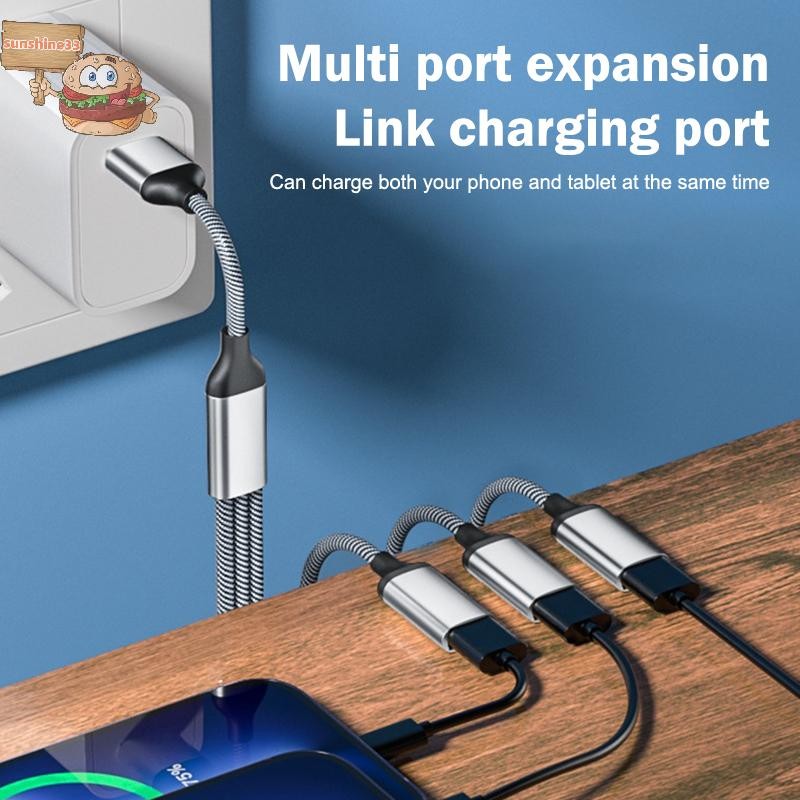 sun 1 Male To 2 3 Female HUB USB C Type-C OTG Adapter Y Splitter Plug ...