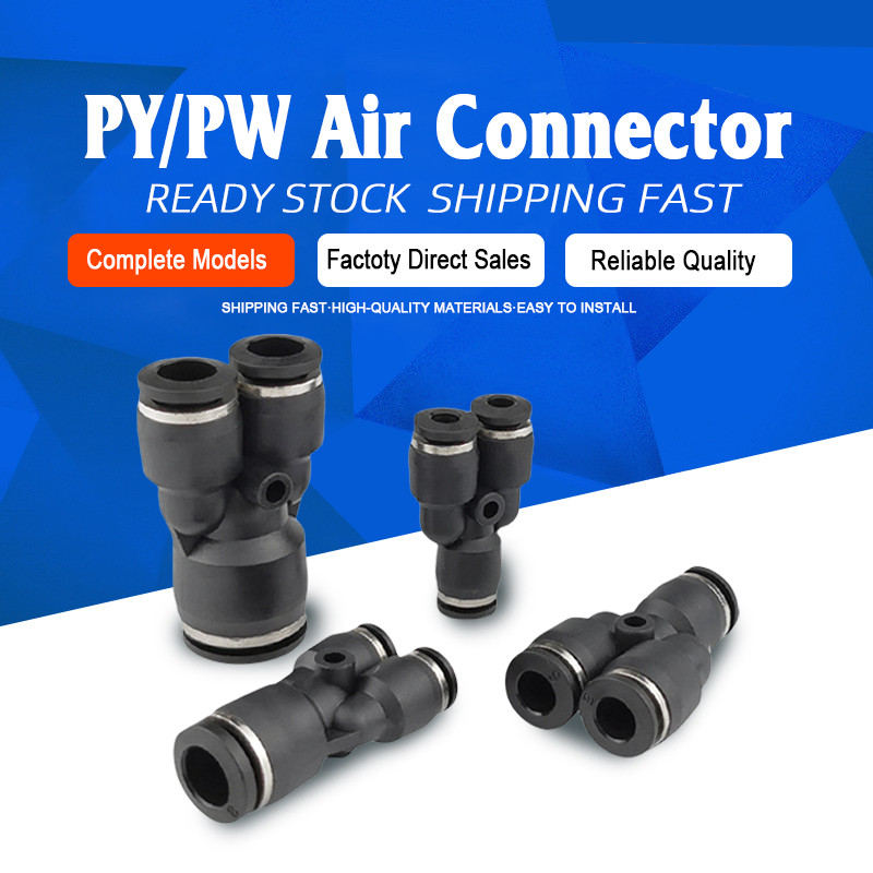 PY / PW 3 Way Y type Pneumatic Air Fittings PBT Plastic Hose Connectors ...