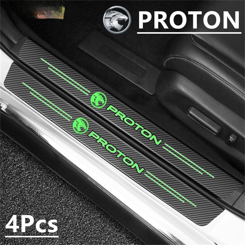 4pc/Set Car Luminous Door Side Step Sill Strip Carbon Fibre Leather ...