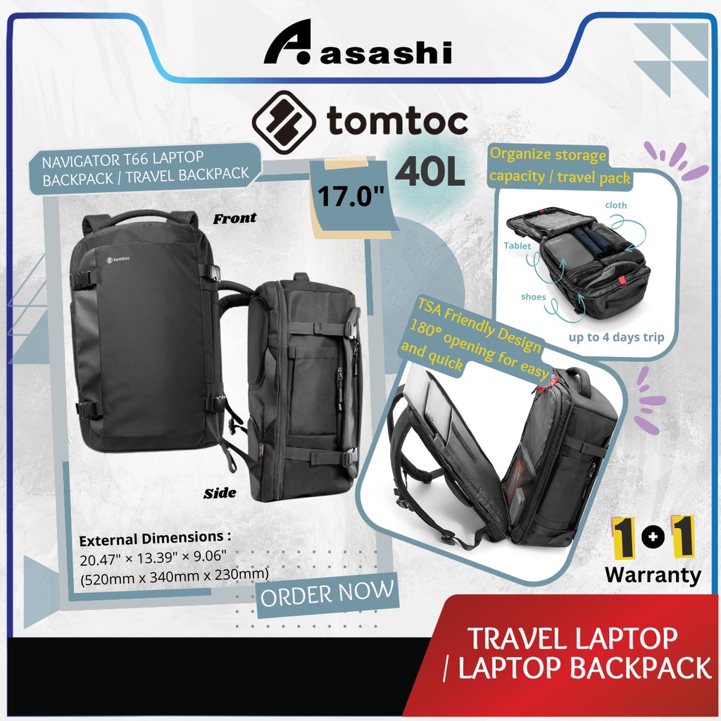 Tomtoc Navigator T66 Laptop Travel Backpack 40l / Laptop Backpack ...