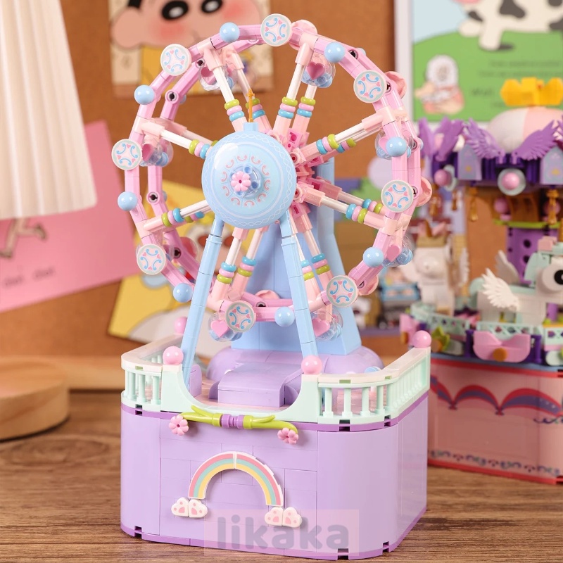 DIY Building Blocks Ferris Wheel /Carousel Music Box 摩天轮 旋转木马 积木音乐盒 ...