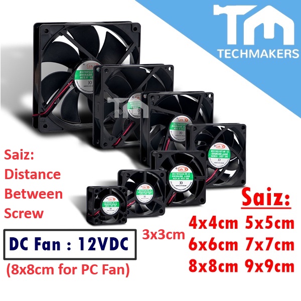 Brushless DC 3x3cm 4x4cm 5x5cm 6x6cm 7x7cm 8x8cm 9x9cm Fan 2-Wire 12VDC ...