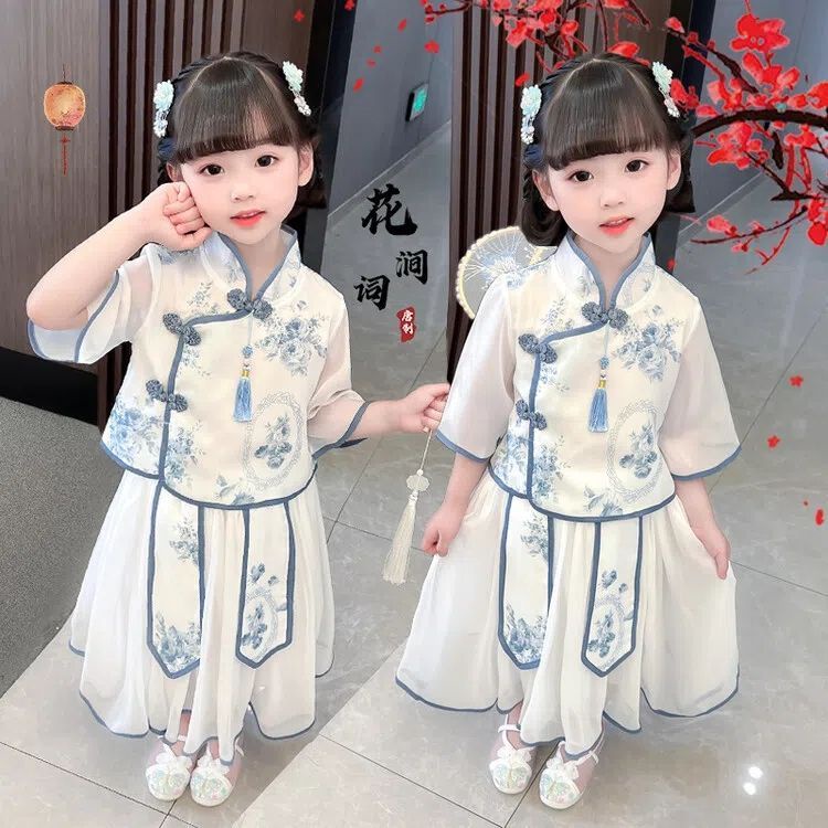 「X F」262 Girls Hanfu top + skirt two-piece costume princess dress set ...