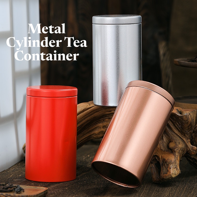 Metal Cylinder Tea Container Storage Cans Portable Tea Herb Storage Can ...