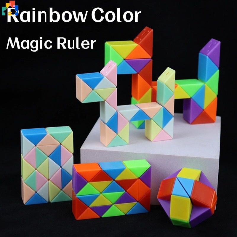 Creative Rainbow Colors 24 Segments 3D Magic Snake Ruler Puzzle Fidget ...