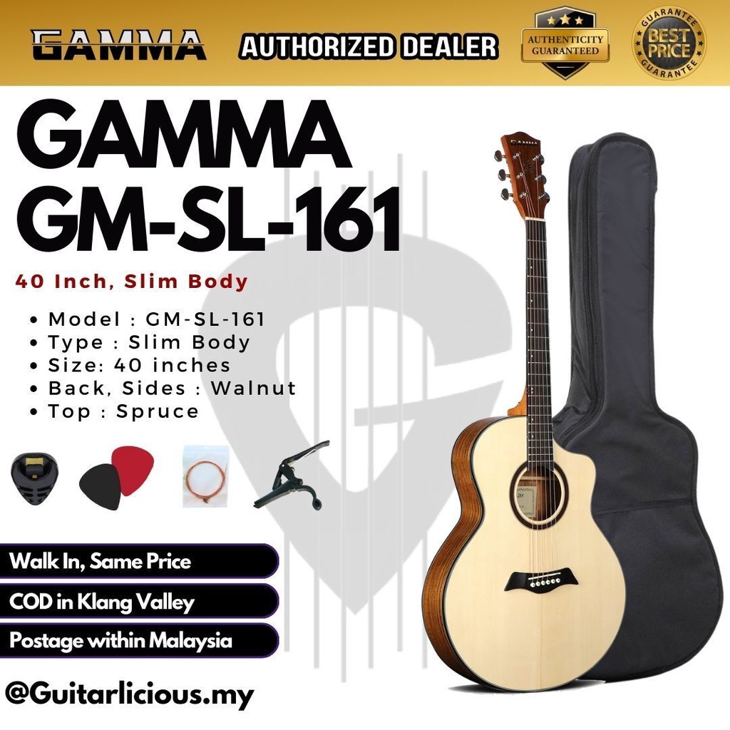 GAMMA (SL-161) 40inch Grand Auditorium SLIMBODY Acoustic Guitar ( GM-SL-161 / LS-161 / LS-161-40 ...