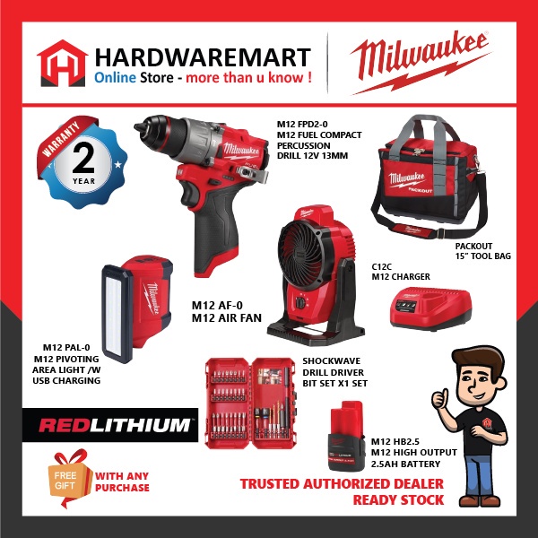 MILWAUKEE M12 STARTER COLLECTION M12 FDP2+ M12 AIR FAN + M12 PIVOT ...