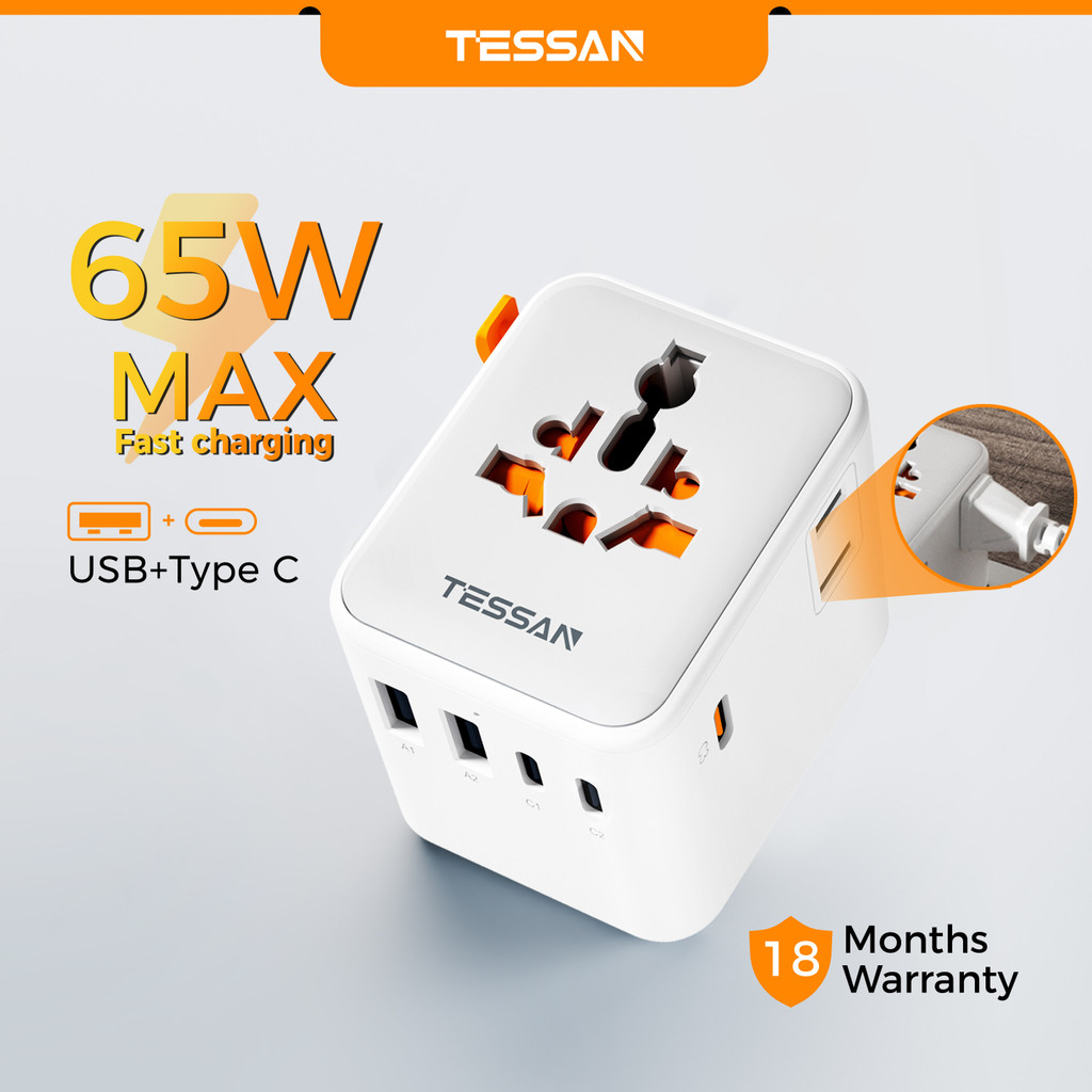 TESSAN Universal Travel Adapter International Plug Adaptor & USB C Port ...