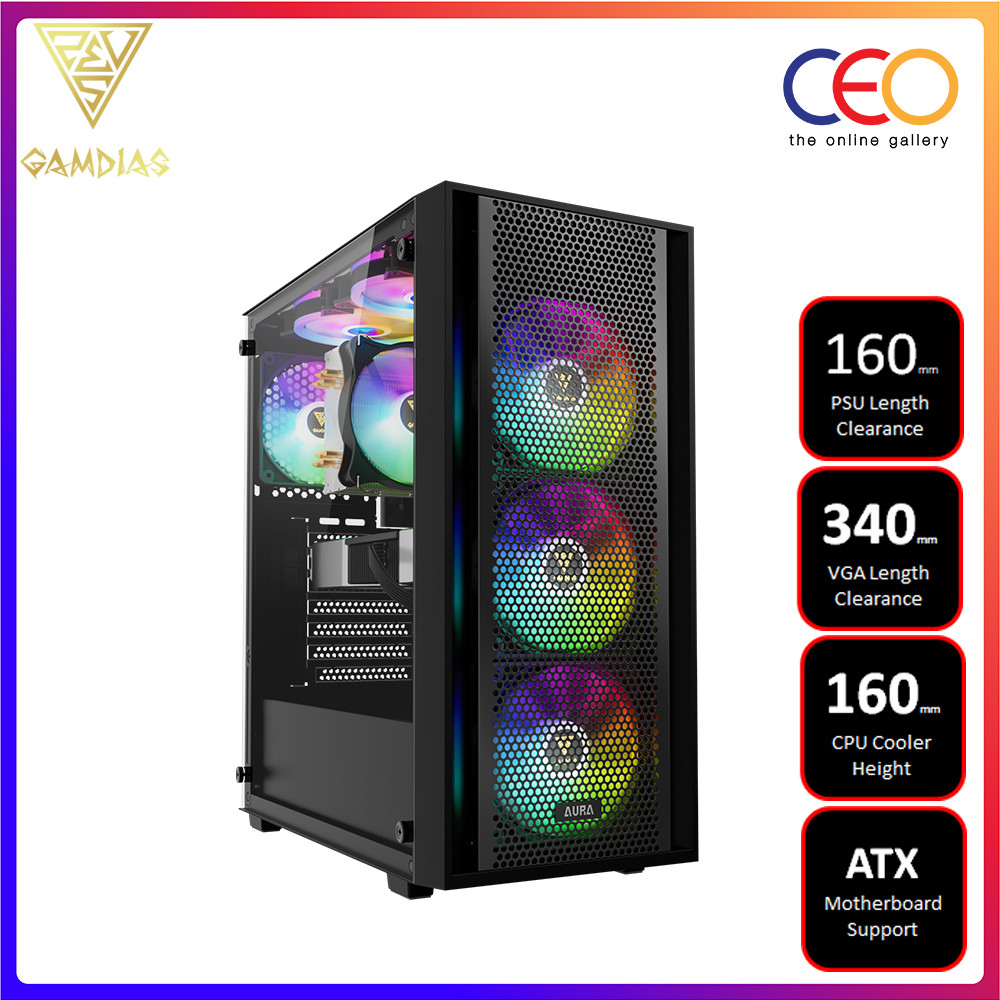 Gamdias AURA GC2 ELITE ARGB Mid-Tower PC Case ATX Mesh Front Panel ...