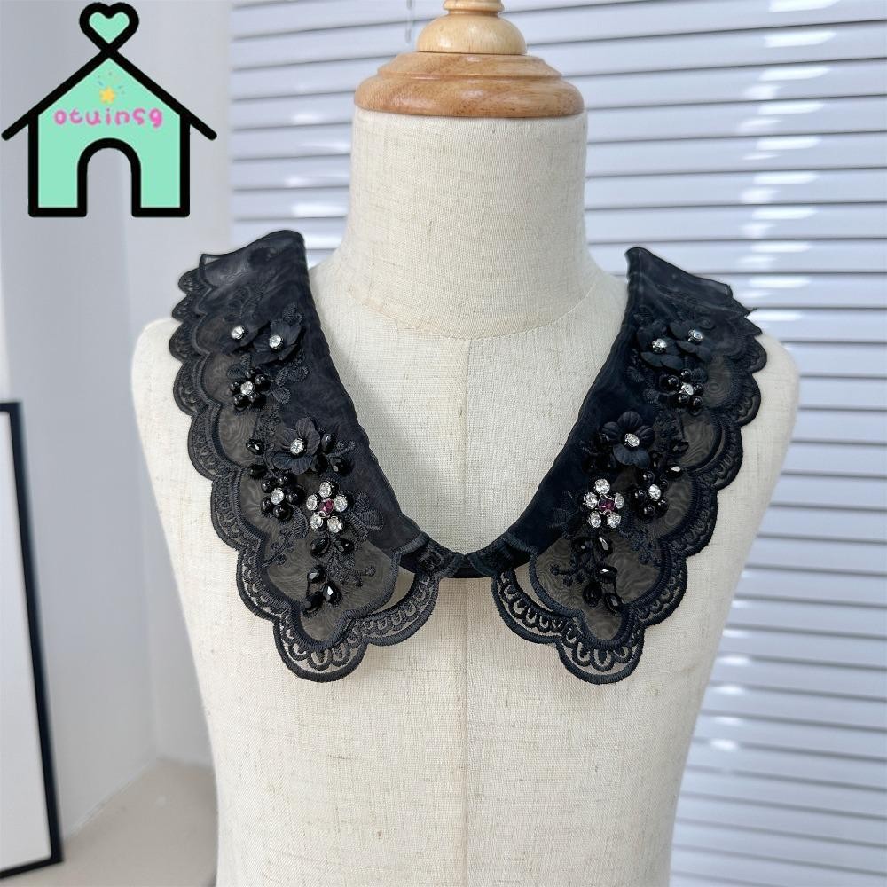 OTUINSG White Studded Fake Collar, Lace Up Shawl Collar Insignia Women ...