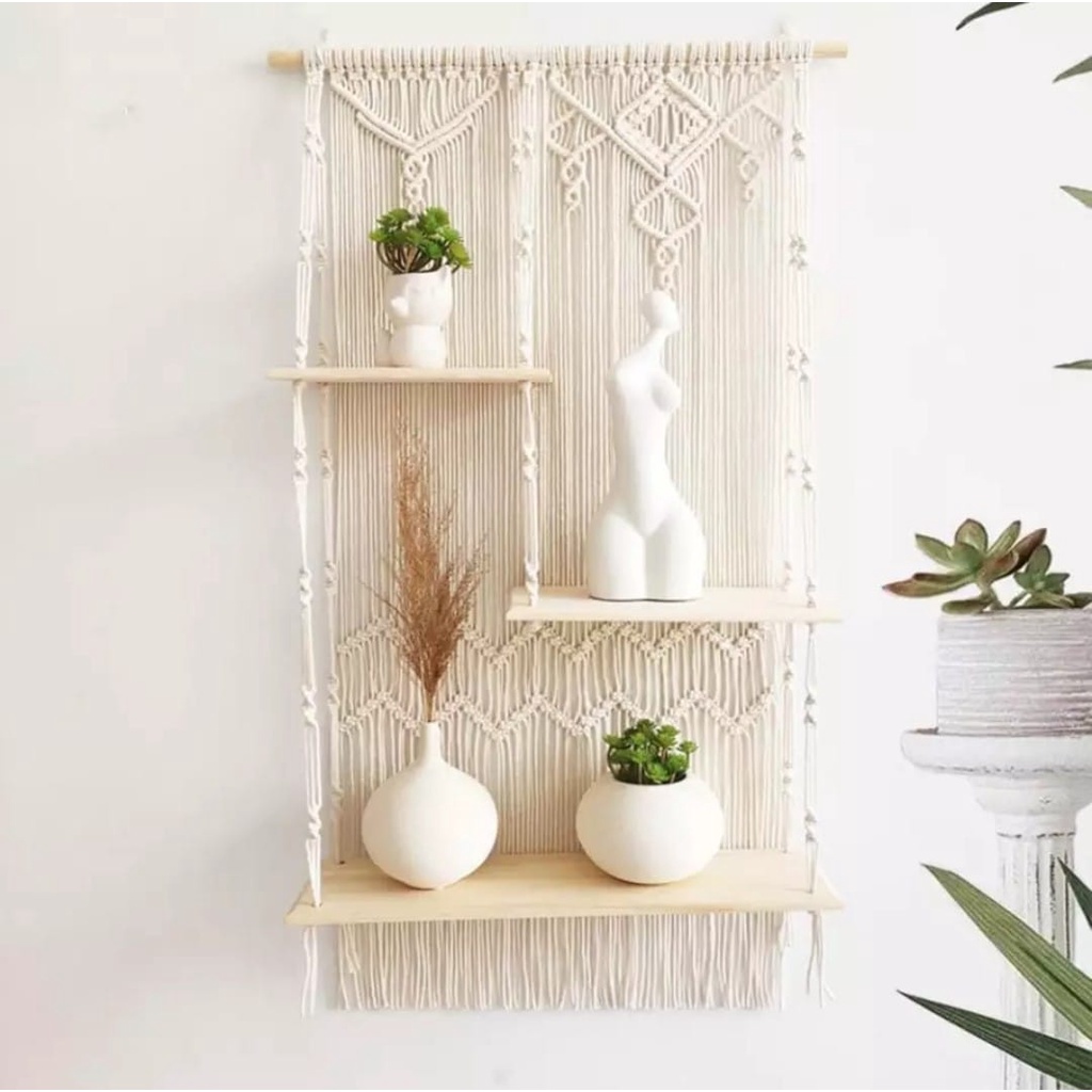 HIASAN DINDING KATUN Premium Macrame Macrame aesthetic Shelf/viral ...