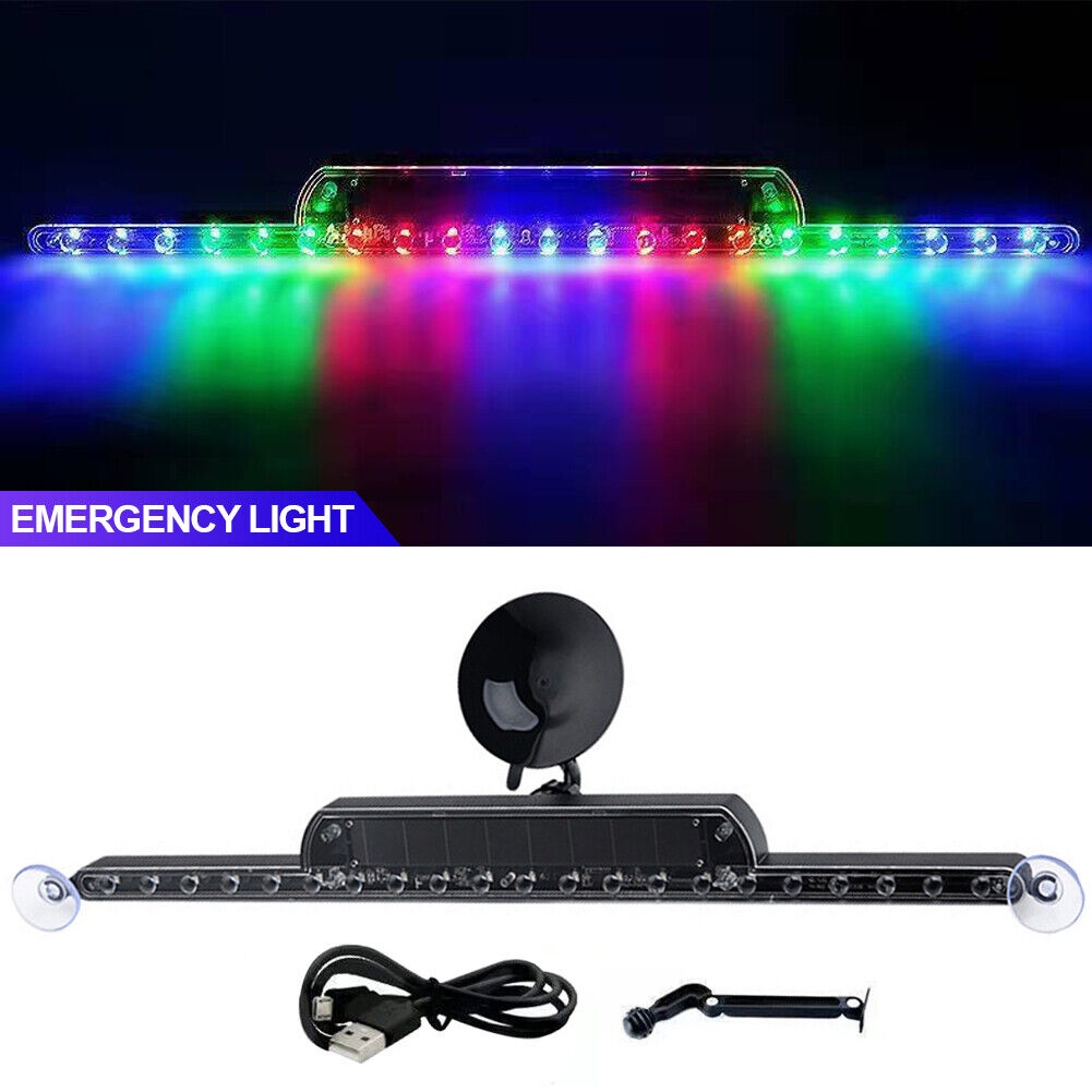 Car Strobe Warning Light LED Solar Tail Light RGB Anti Collision Light ...