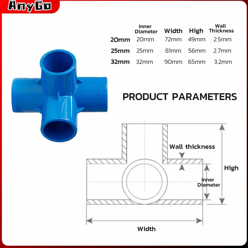 AnyGo PVC Pipe Connector 3/4" 1/2" 1" Water Line 3-Way Tee 4-Way Tee ...