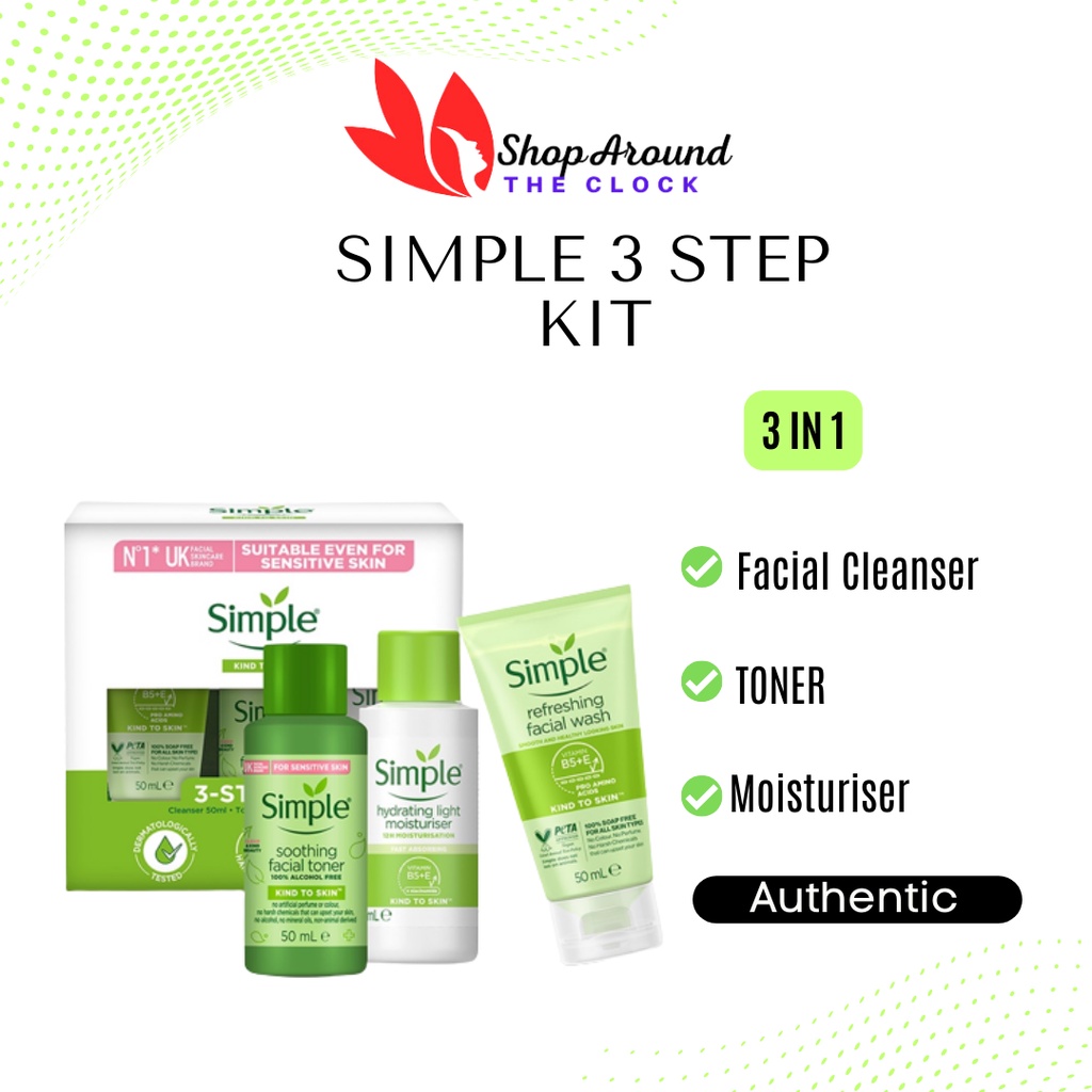 Simple 3 Step Kit/Kind To Skin 3-Step Kit Set (3 In 1)/Skin Refreshing ...