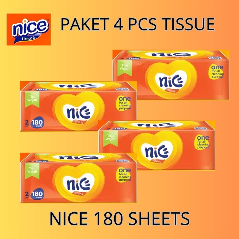 (PACKAGE Of 4 PCS) NICE Facial Tissue 180 Sheets 360 Sheets 2 Ply ...