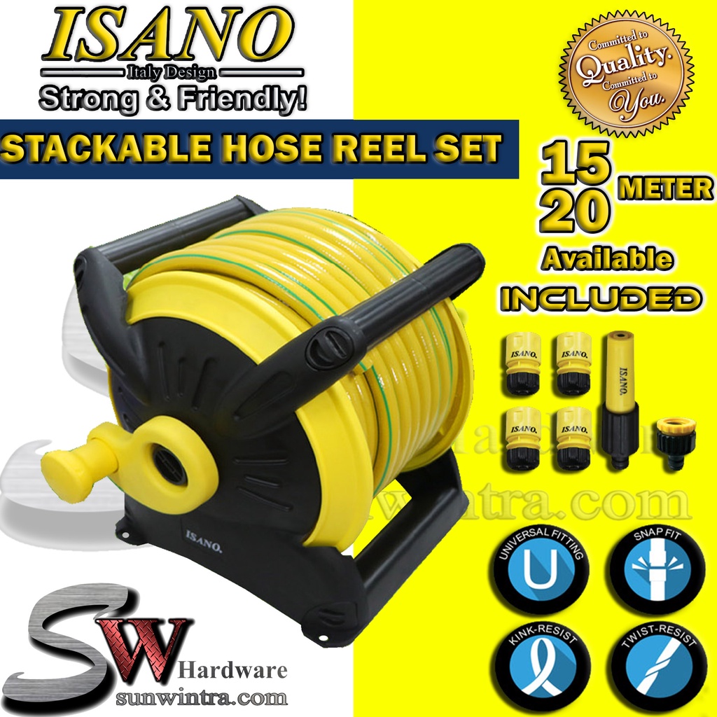ISANO STACKABLE HOSE REEL SET 15 METER 20 METER WITH WALL MOUNTING ...