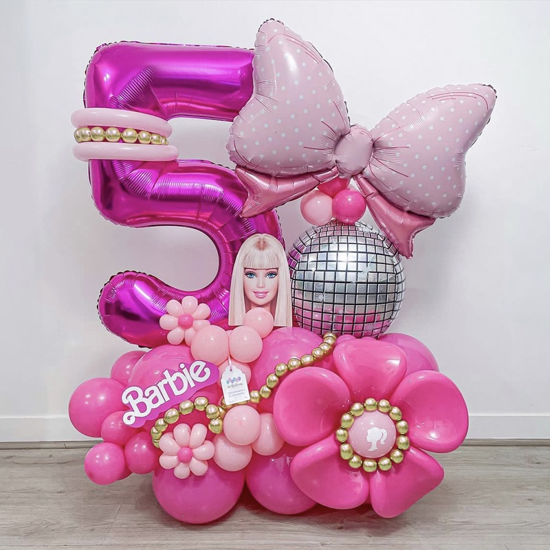 51pcs/set Barbie Rose Red Pink Latex Balloons Number 1-9th Bow Knot ...