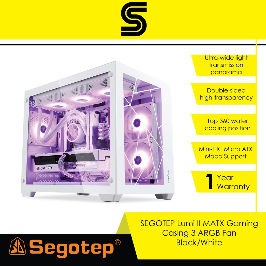 SEGOTEP Lumi II MATX Gaming Casing 3 ARGB Fan - Black/White | Shopee ...