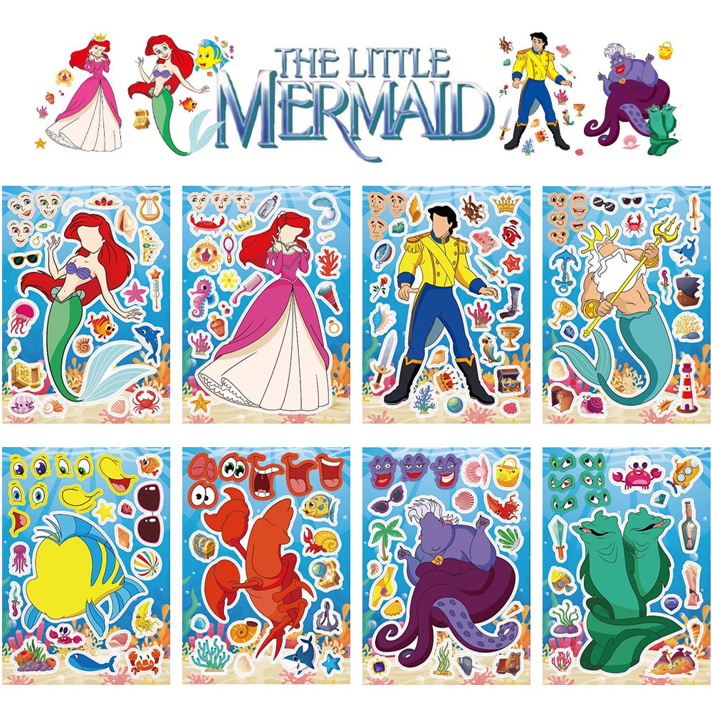 8pcs Disney Cute Animation The Little Mermaid-Ariel Puzzle Sticker ...