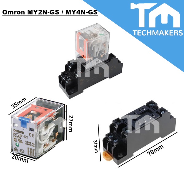 OMRON Relay MY2N-GS / MY4N-GS (24V DC, 12V DC, 220/240 VAC) DPDT Led Lamp Indicator Techmakers ...