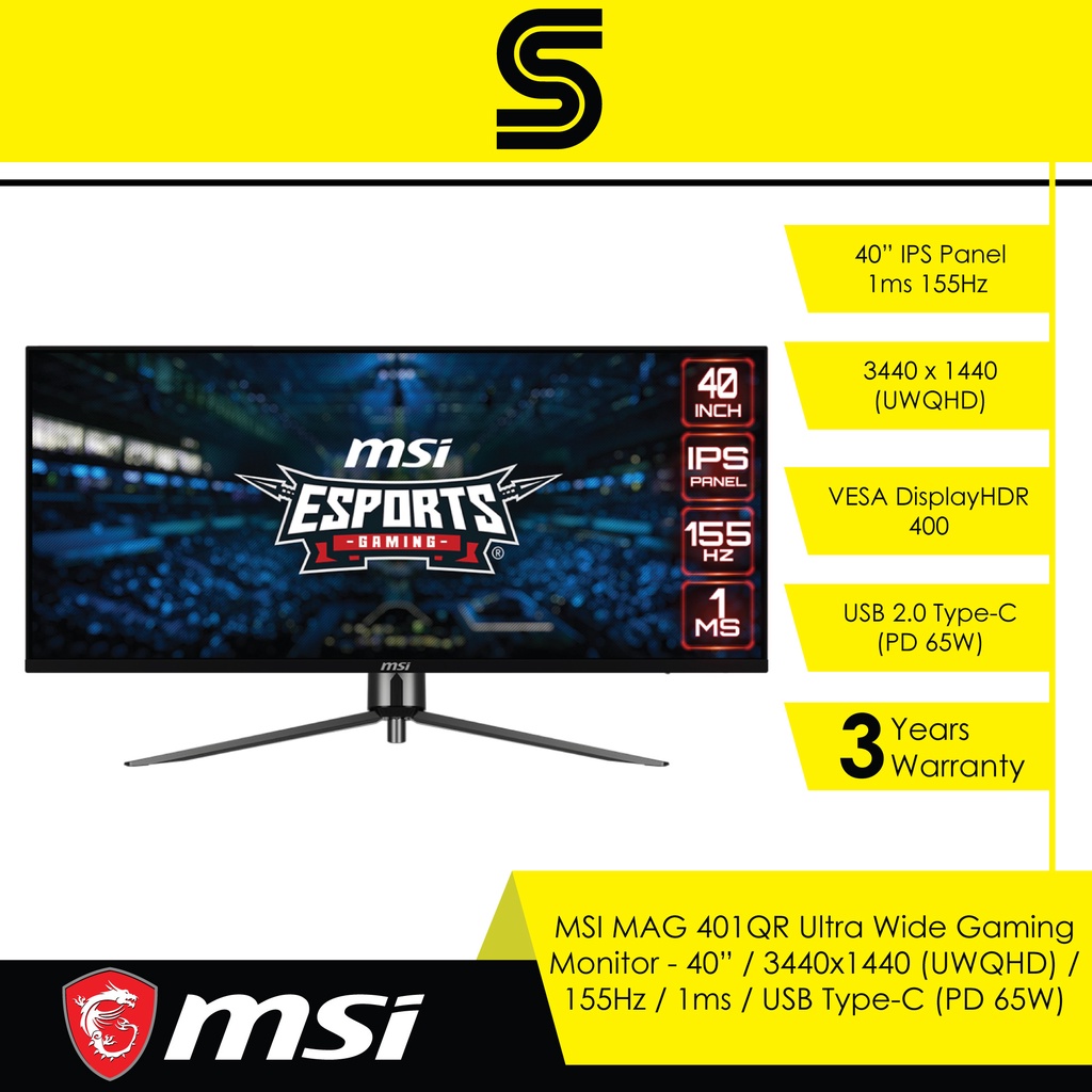 MSI MAG 401QR Ultra Wide Gaming Monitor - 40” / 3440x1440 (UWQHD ...