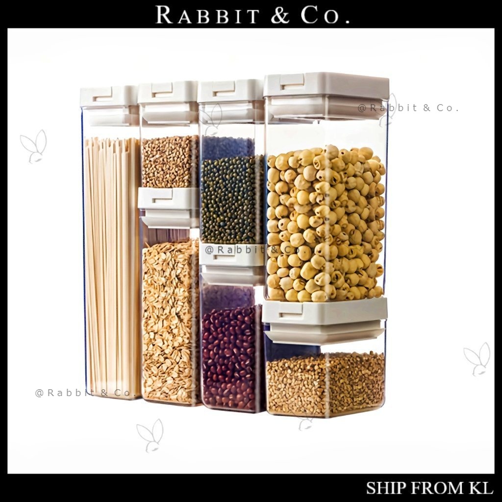R&C Plastic Easy Snap Seal Jar Cereals Container Storage Spice ...