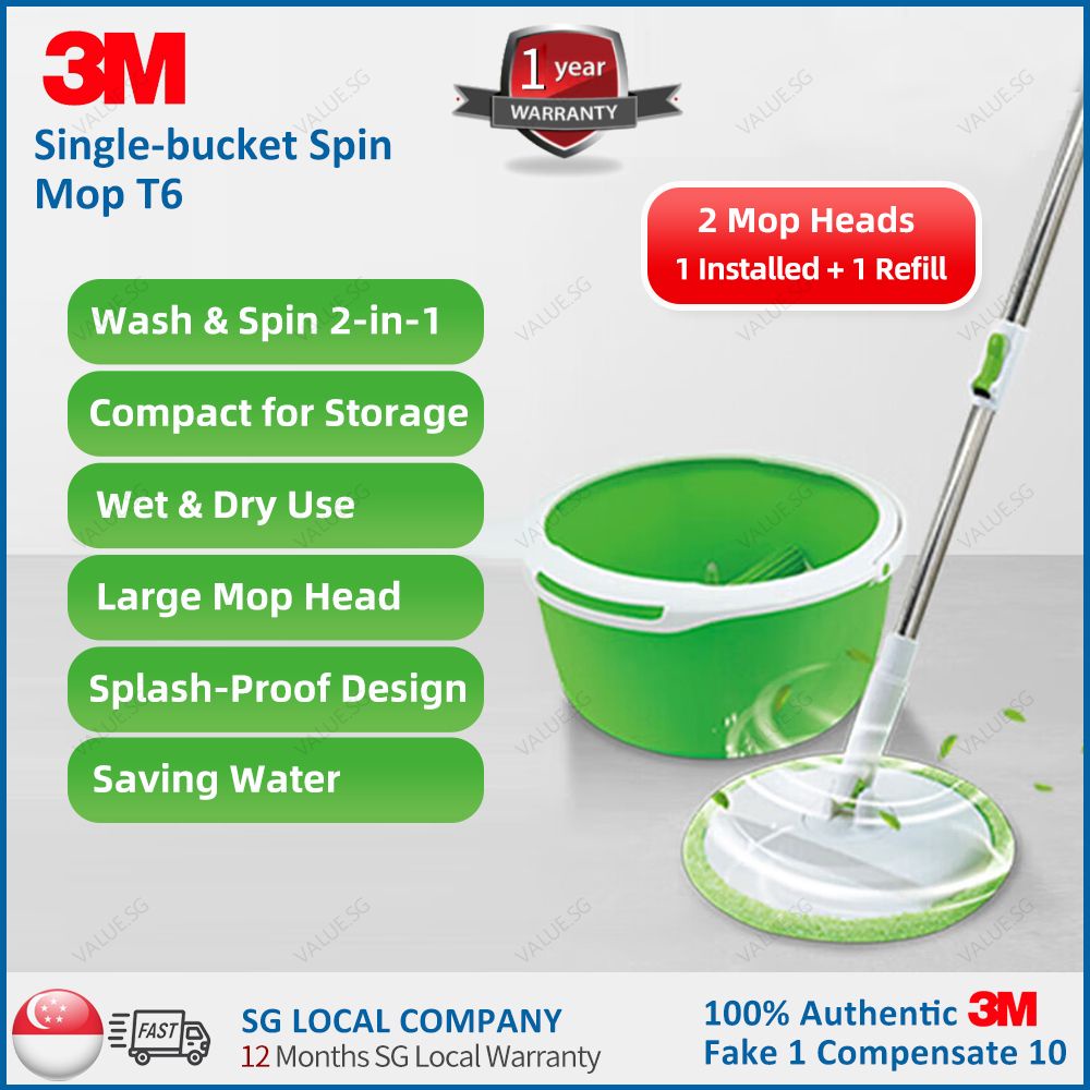 3M Scotch - Brite Single Spin Mop Bucket/ 2 Mop Heads in Total/ in SG ...