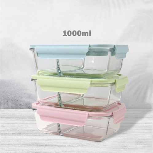 Rectangular Two Compartment Glass Food Container | Shopee Malaysia