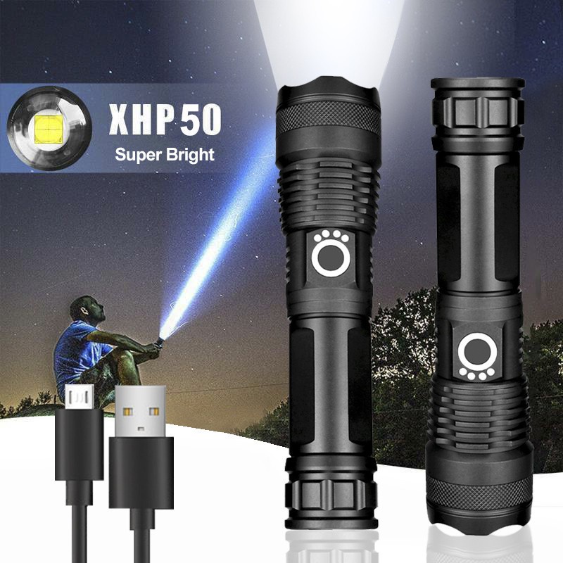 XHP50 Led Torch Light Rechargeable Type C LED Flashlight USB Zoom ...