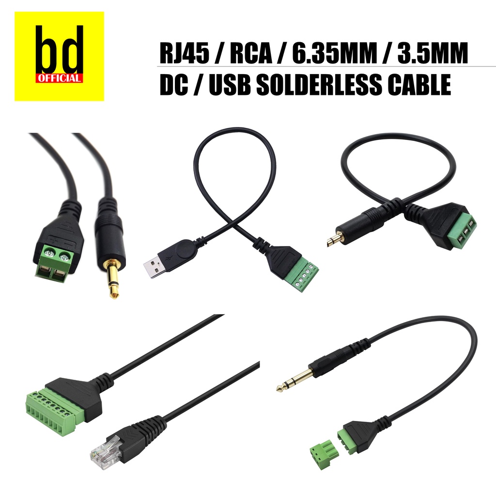 Solderless Cable Screw Terminal Adapter 3.5mm 6.35mm USB Type C RJ45 ...