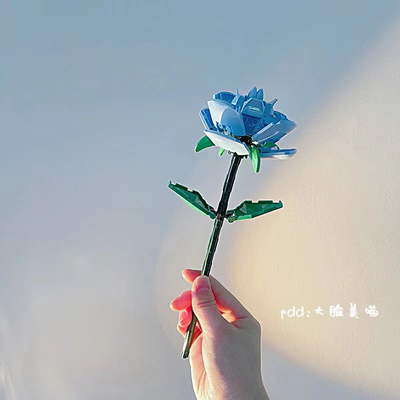 Blue Rose Flower Building Kit, Flower Building Blocks, Artificial ...