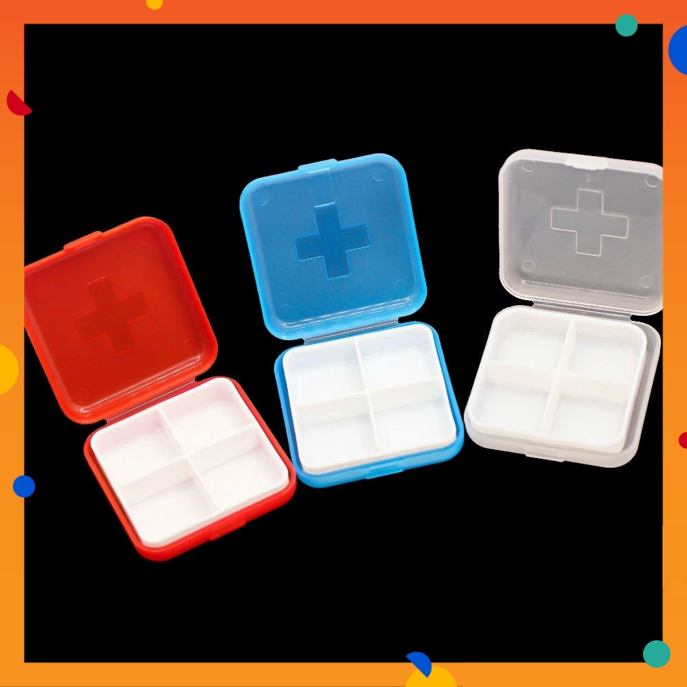 4 Slot Portable Square Medicine Vitamin Box Pill Case Storage Box ...